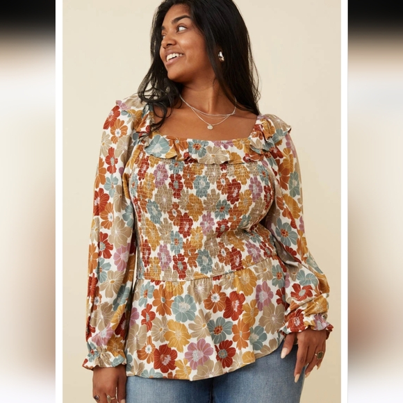 Hayden | Tops | Hayden Ruffled Shoulder Smocked Romantic Floral Top Sz ...